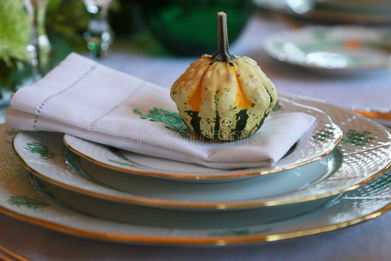 Tableware and Pumpkin of the Dining Table Stock Image - Image of napkin ...