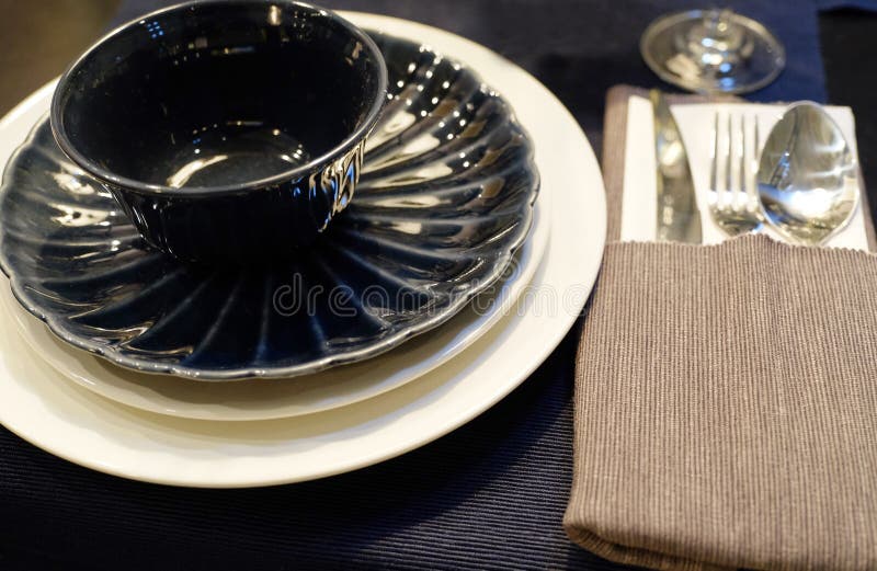 Tableware Set. Set of Different Plates on the Table Stock Photo - Image ...