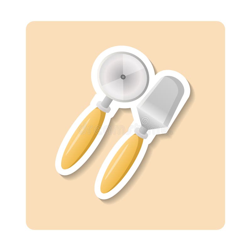 Tableware Sticker Illustration. Kitchen Spatula, Pizza Knife, Handle ...