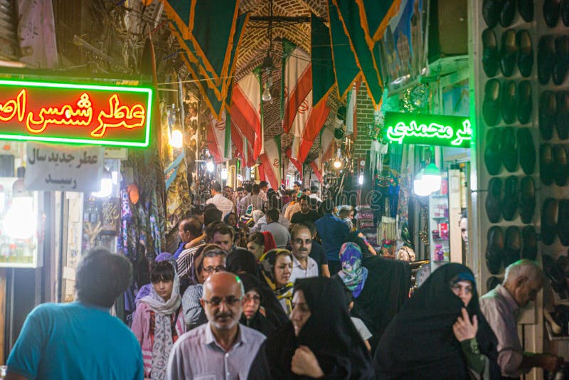 TABRIZ, IRAN - JULY 15, 2019: Crowd at the Bazaar in Tabriz, Ir ...