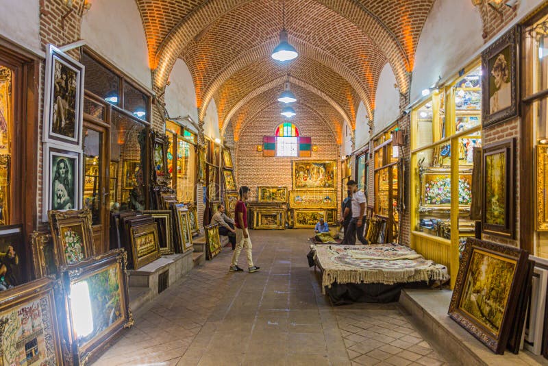 TABRIZ, IRAN - JULY 15, 2019: Painting Section of the Bazaar in Tabriz ...