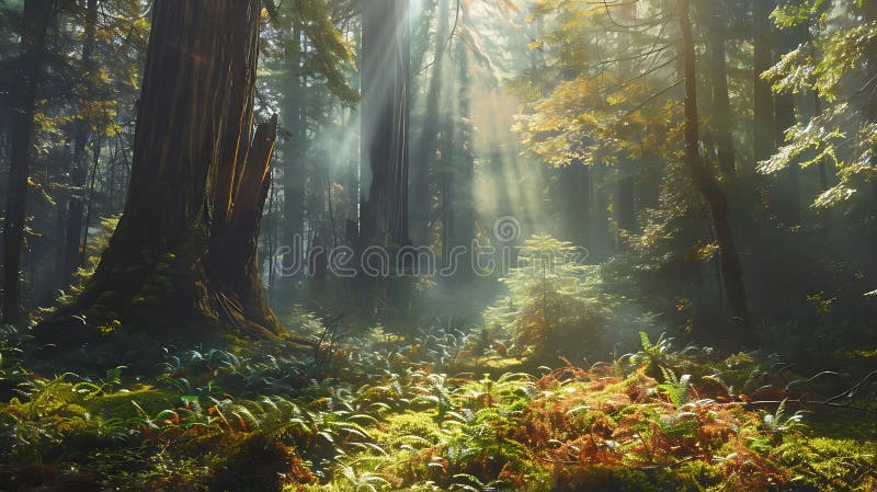 Tack-sharp Capture of an Ancient Redwood Forest, Sunbeams, Forest Floor ...