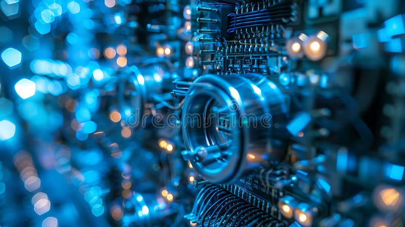 Tack-sharp Photo of a Quantum Computer, Complex Architecture, Cool Blue ...