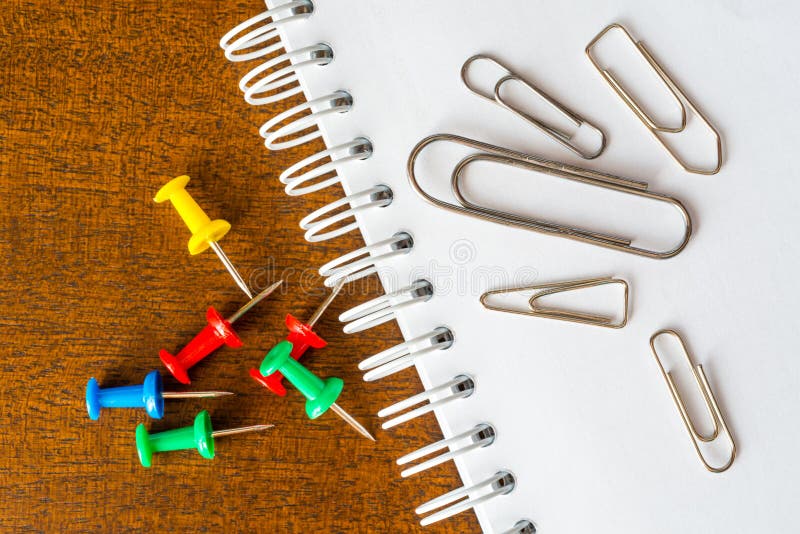 Tacks, Clips and Paper on the Table Stock Photo - Image of clip ...