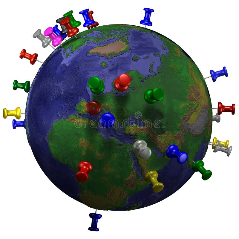 World Tacks in Earth Globe stock illustration. Illustration of white ...
