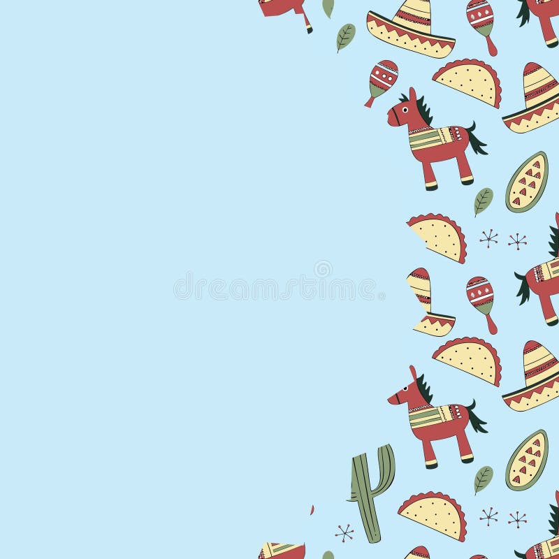 Colorful Mexican-themed Border Pattern on a Light Blue Background ...
