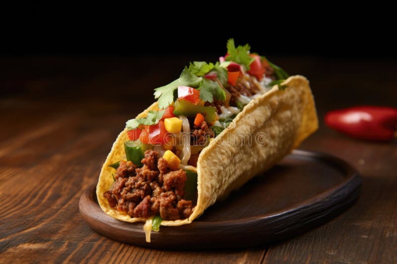 Taco Filled with Meat and Vegetables, Featuring a Whole Chili Pepper ...