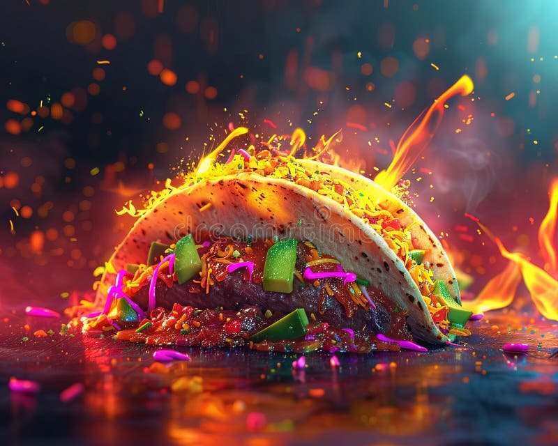 A Taco with Glowing Neon Fillings Captured in a Dramatic Explosion of ...