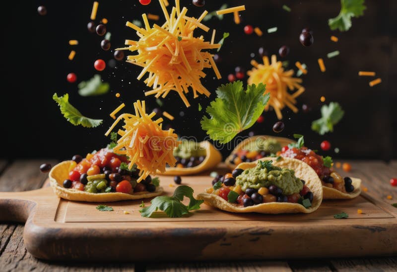 Taco Ingredients Flying with a Vibrant Salsa Splash and Lettuce ...