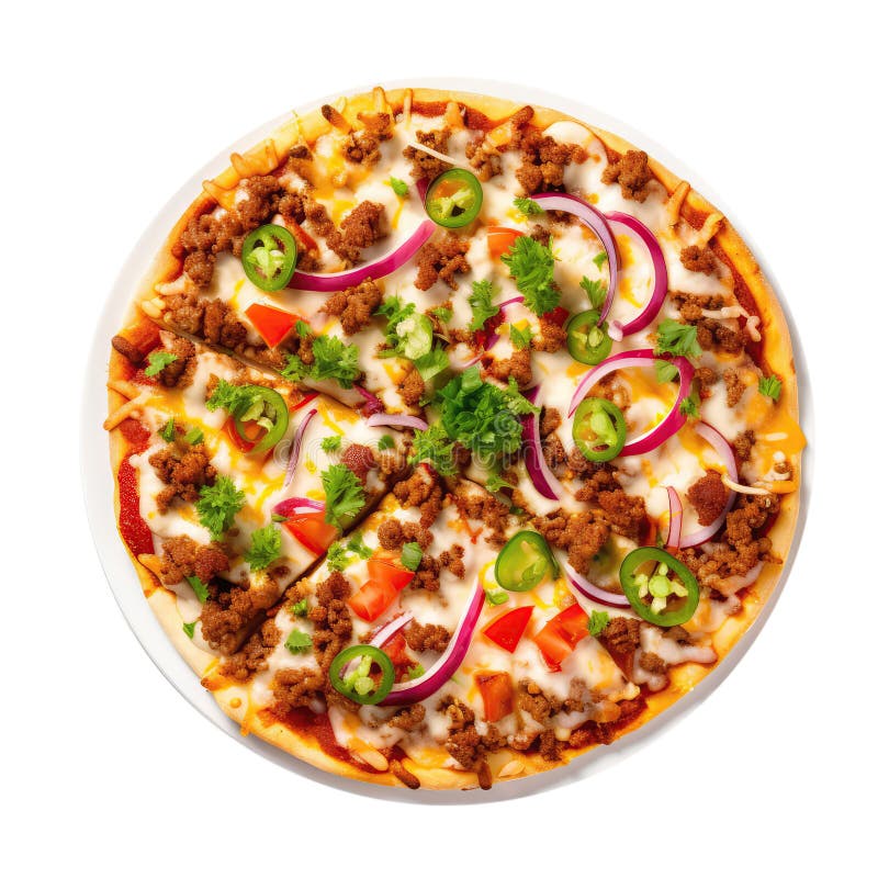 Taco Pizza Pizza on White Plate on White Background Directly Above View ...