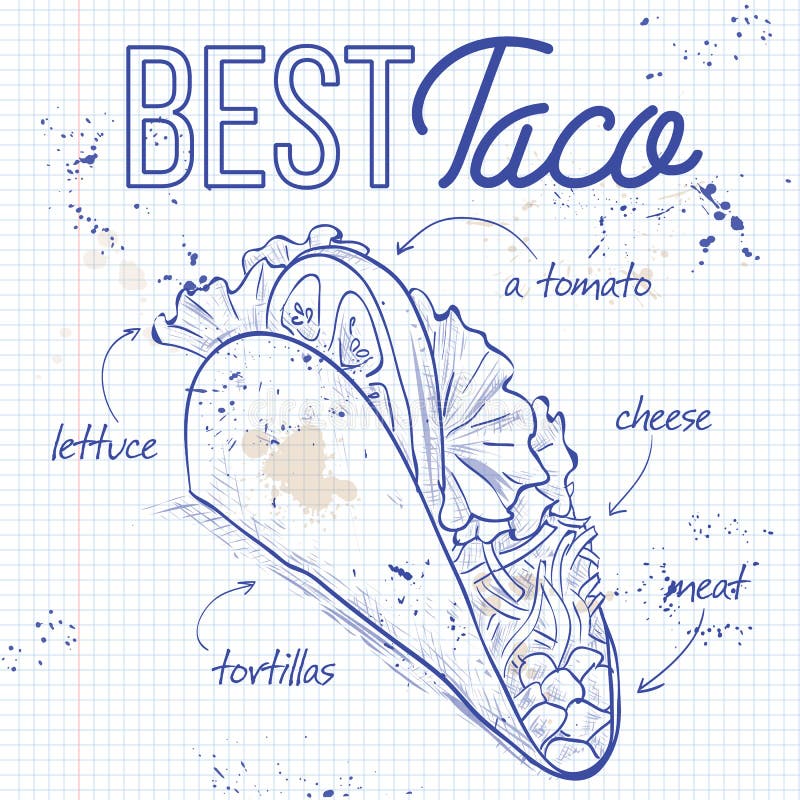 Taco Recipe on a Notebook Page Stock Vector - Illustration of design ...