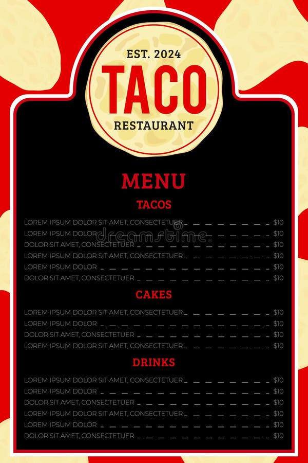 Taco Restaurant Menu Template Stock Vector - Illustration of tortillas ...