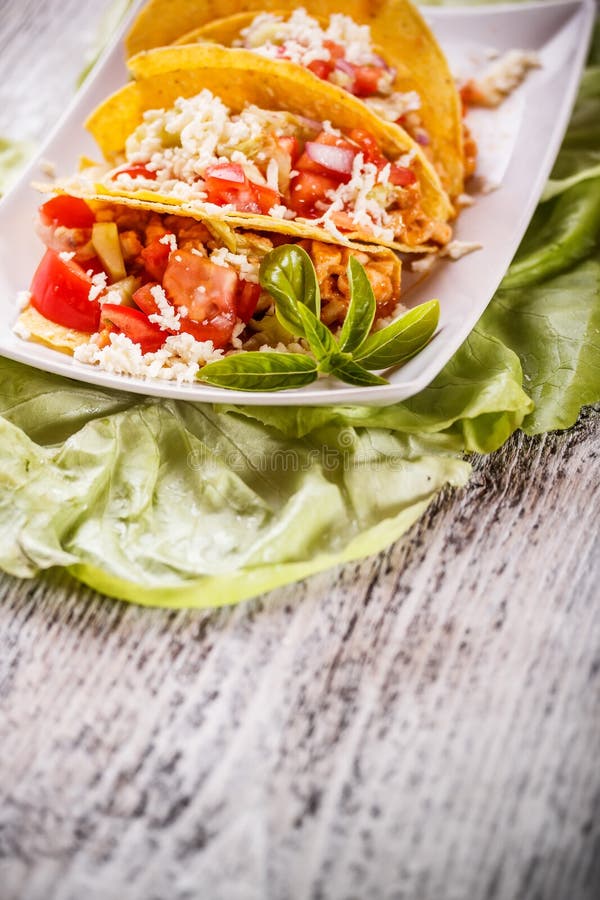 Taco shells stock photo. Image of lettuce, chicken, sauce - 28333038