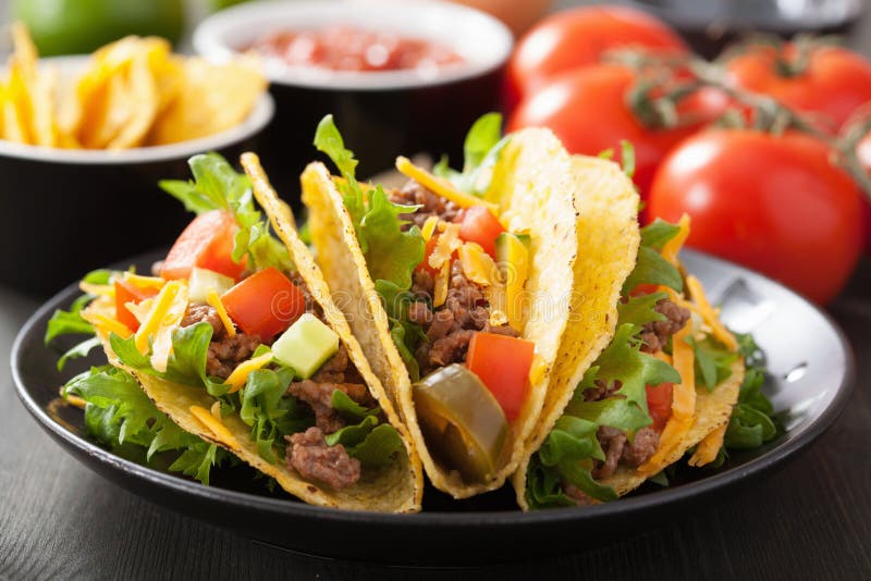 Taco Shells with Beef and Vegetables Stock Photo - Image of pepper ...