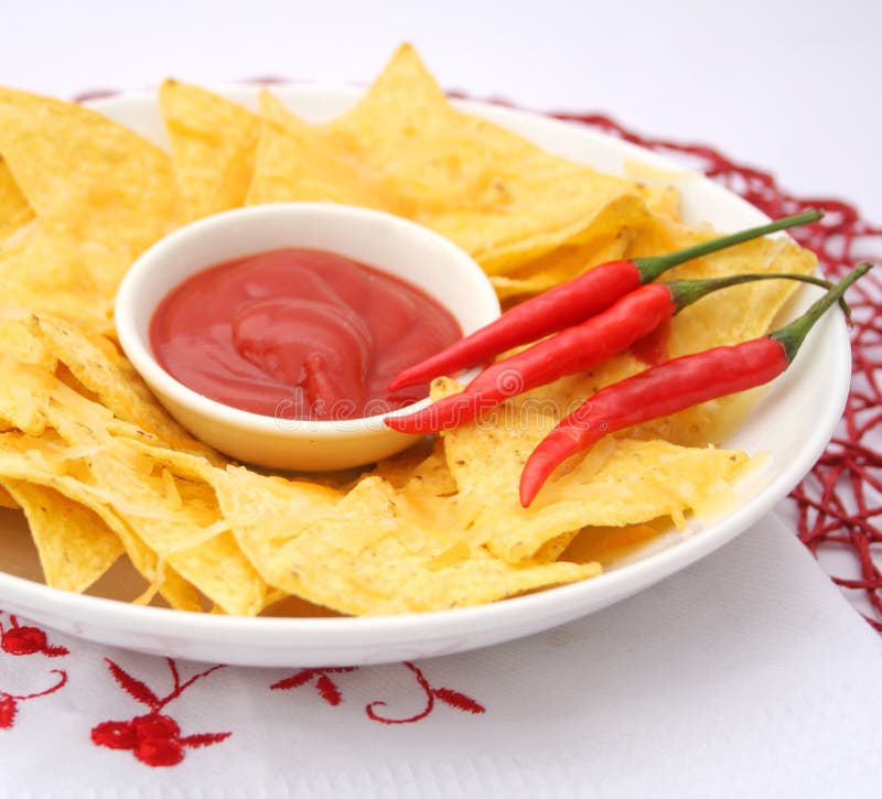Taco ships with salsa stock photo. Image of food, chili - 37189648