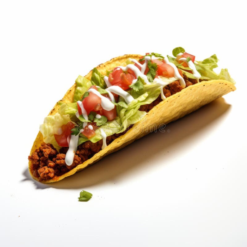 Soggy Taco with Lettuce and Tomatoes on White Background Stock ...
