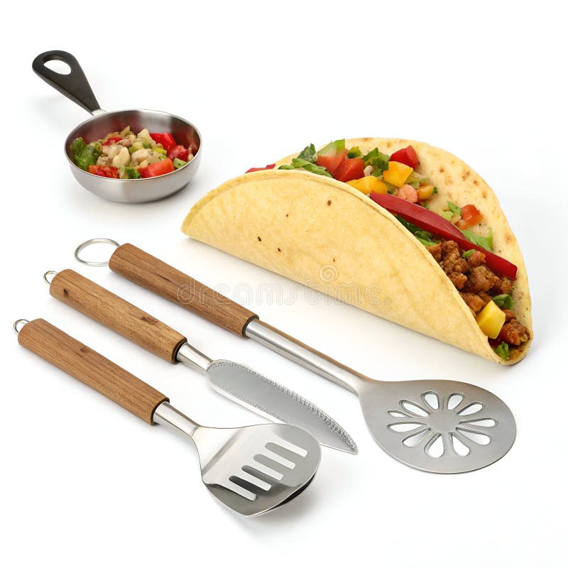 Taco Table Tools - Kitchen Essentials for Taco Preparation Stock Image ...