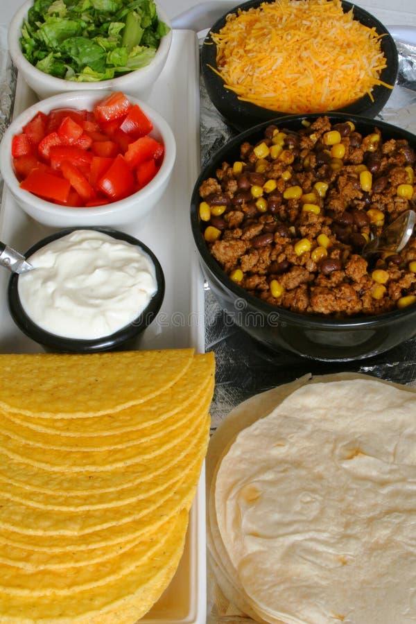Taco & toppings stock photo. Image of food, green - 1435570
