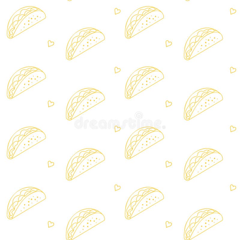 Taco Wrapping Paper Yellow and White, Tacos and Hearts Vector Pattern ...