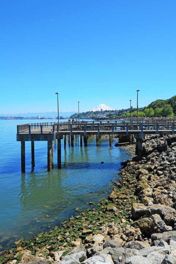 Tacoma, Pier Waterfront. Ruston Way. Stock Photo - Image of blue, park ...