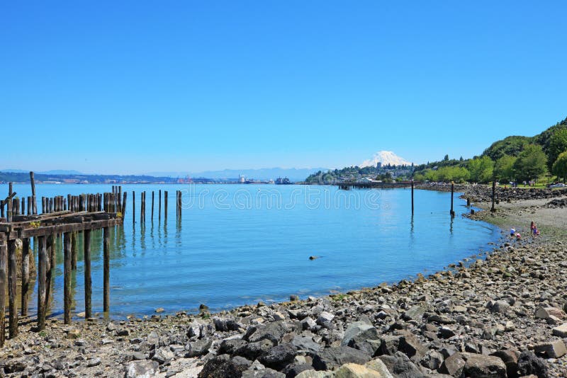 Tacoma, Pier Waterfront. Ruston Way. Stock Image - Image of blue ...