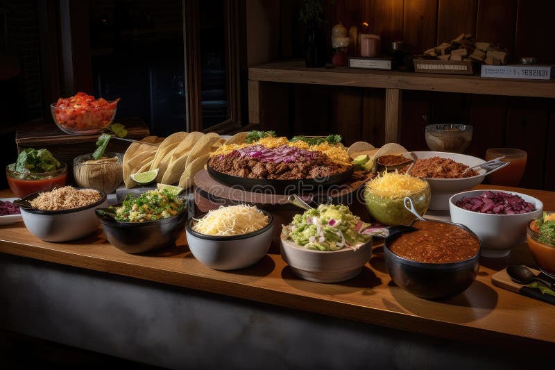 Tacos, Burritos, and Nachos Bar with Endless Options for Creating the ...