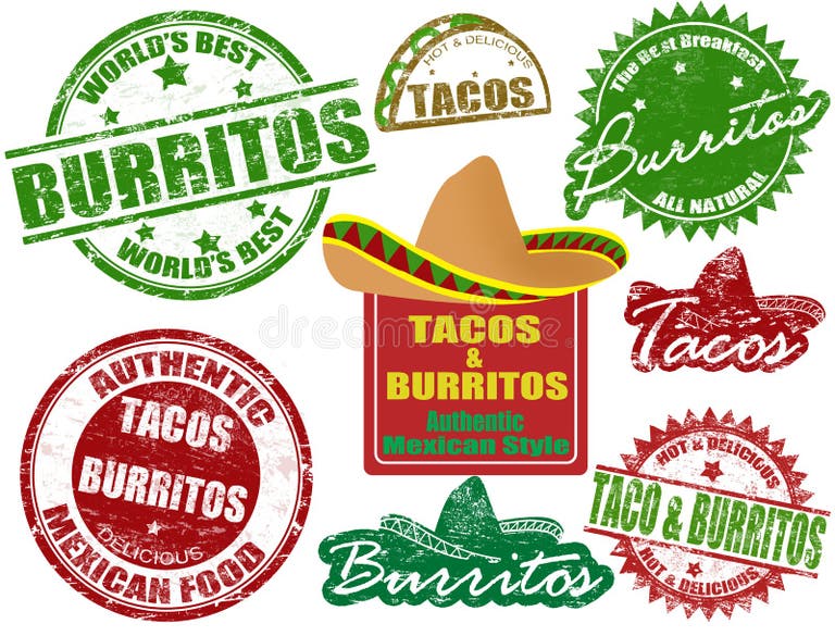 Tacos and burritos stamps stock vector. Illustration of menu - 23420606