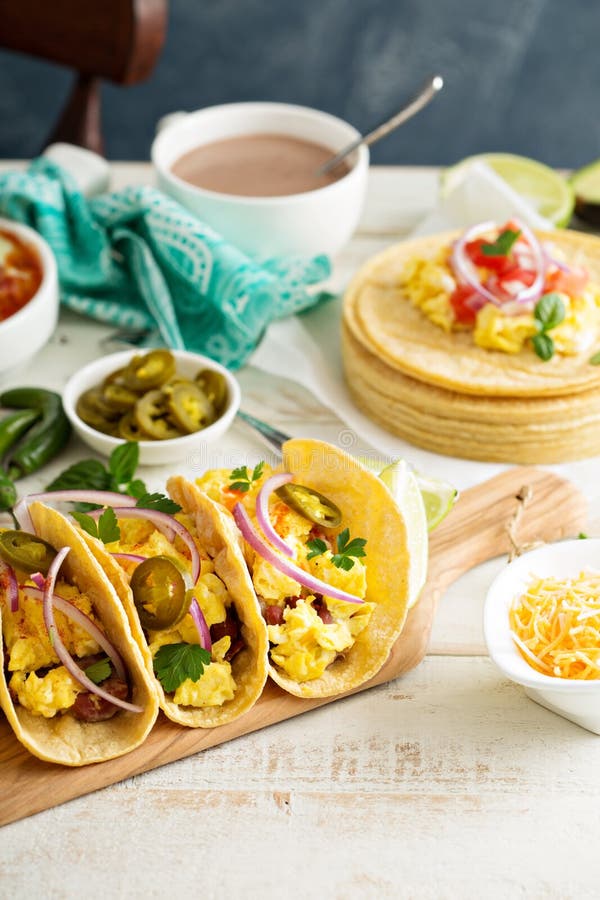 Tacos with Eggs for Breakfast Stock Photo - Image of mexican, cilantro ...