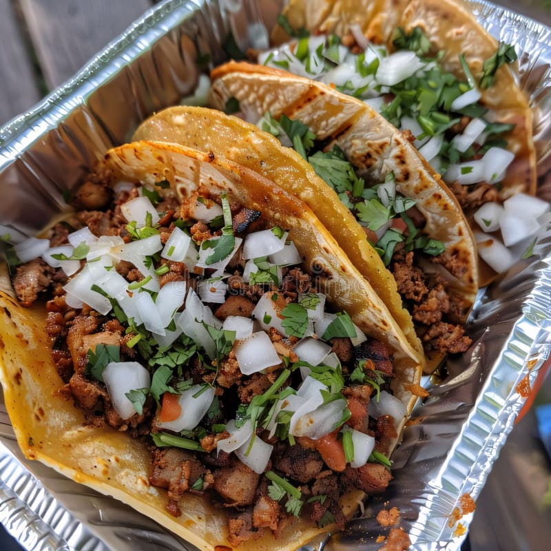 Tacos with Meat, Onion and Cilantro in a Box Stock Illustration ...