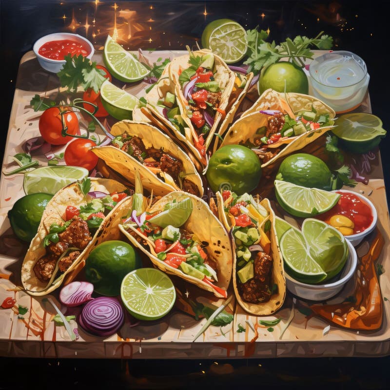 Tacos with Meat and Vegetables on the Table. Mexican Cuisine Stock ...