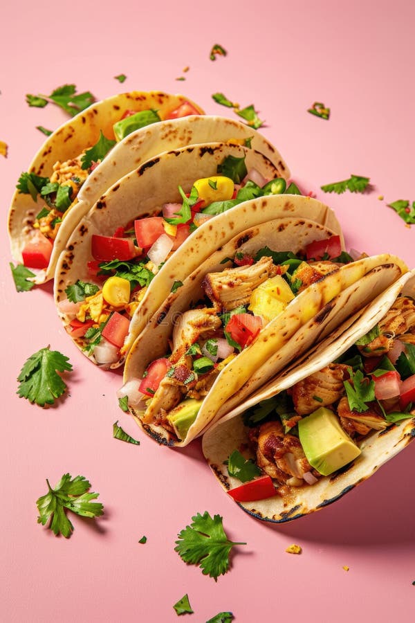 Tacos on Pink Surface stock image. Image of savory, cuisine - 374865443