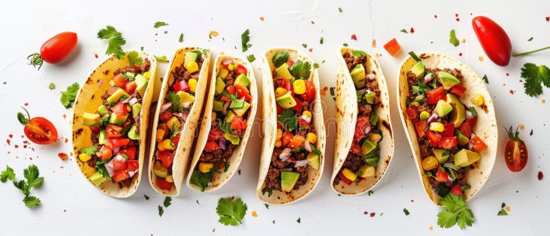 Tacos, Rising, Bullet Shot, Solid White Background Stock Photo - Image ...