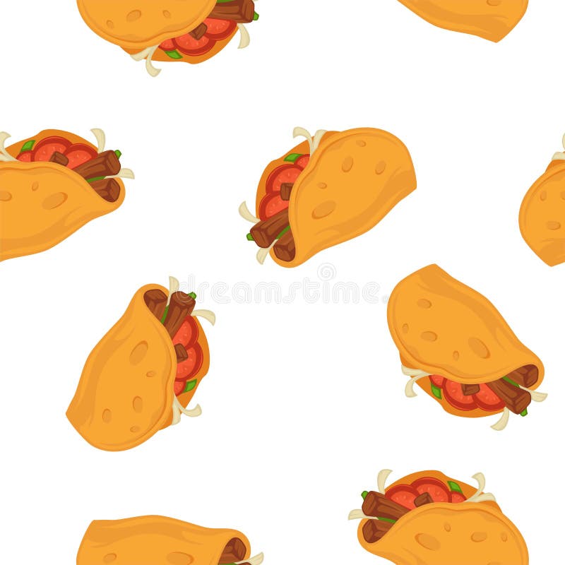Tacos Vector Cartoon Seamless Pattern on White Stock Vector ...