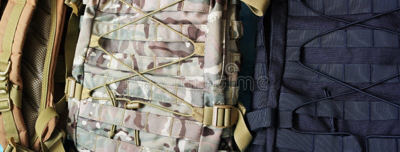 Tactical Backpacks of Different Colors Stock Image - Image of equipment ...