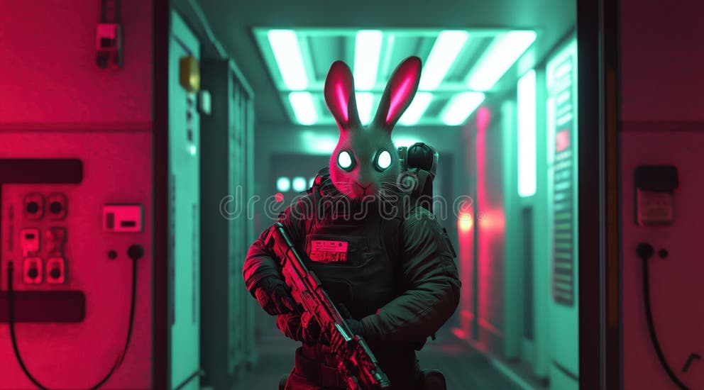 Tactical Easter Bunny Soldier in a Sci-Fi Facility Stock Image - Image ...