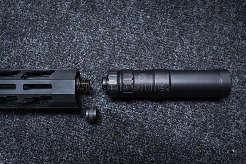 Tactical Firearms. Rifle with Threaded Barrel, Silencer and Thread ...
