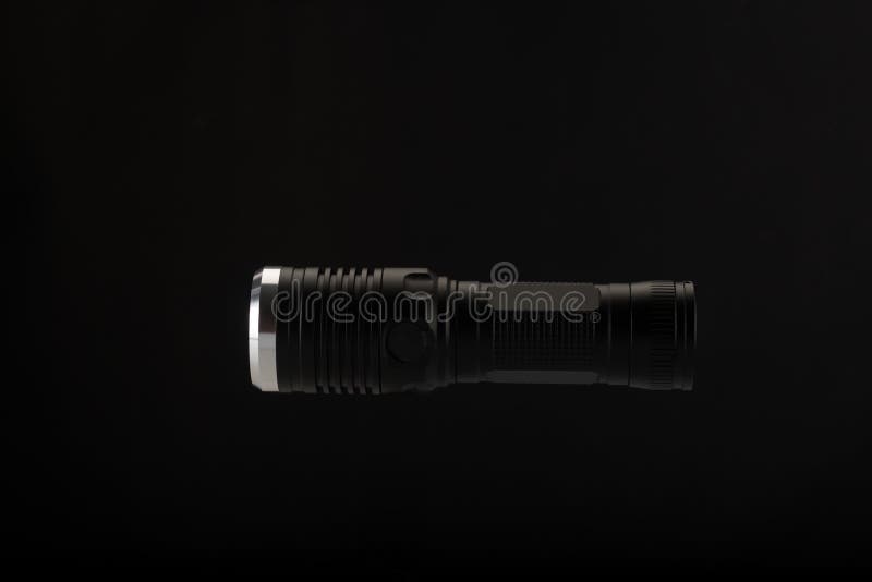 Tactical Flashlight On A Black Background Stock Photo - Image of ...