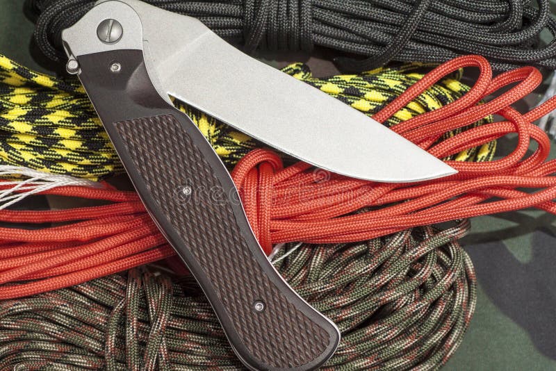 Tactical Folding Knife with Tactical Rope Stock Photo - Image of knife ...