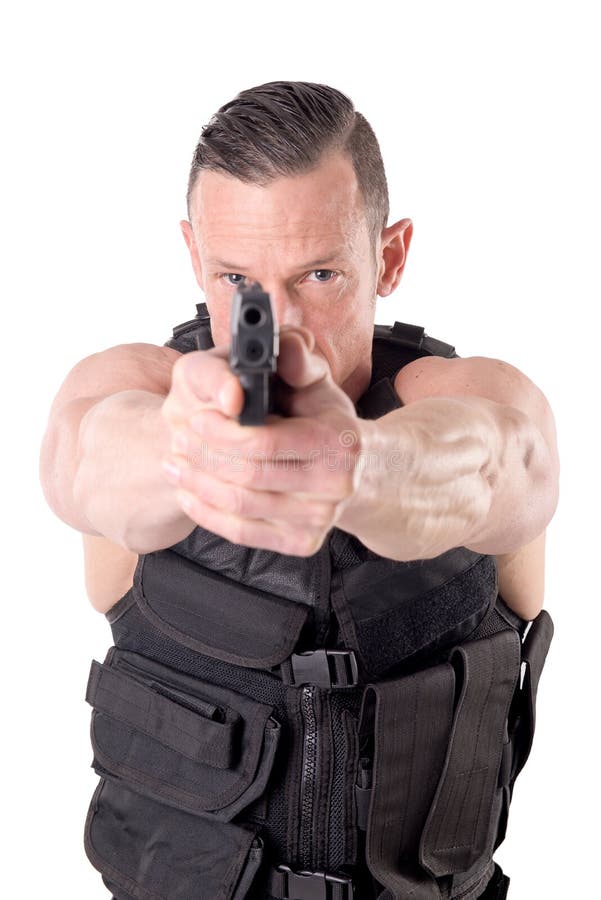 Tactical Law Enforcer Posing Stock Photo - Image of automatic, portrait ...