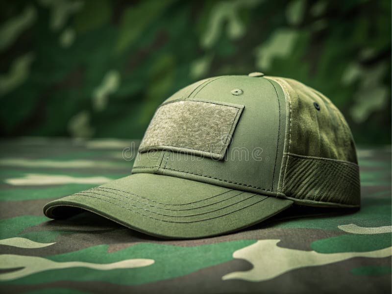 Tactical Military-Style Cap on Camouflage Green Background Stock ...