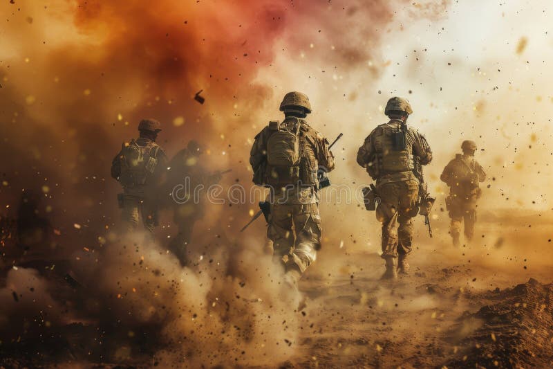 Tactical Military Unit Moving Forward in Formation during a Strategic ...