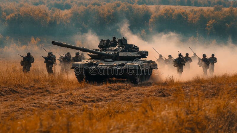 Tactical Movement of a Combat Ready Military Unit in Formation during ...