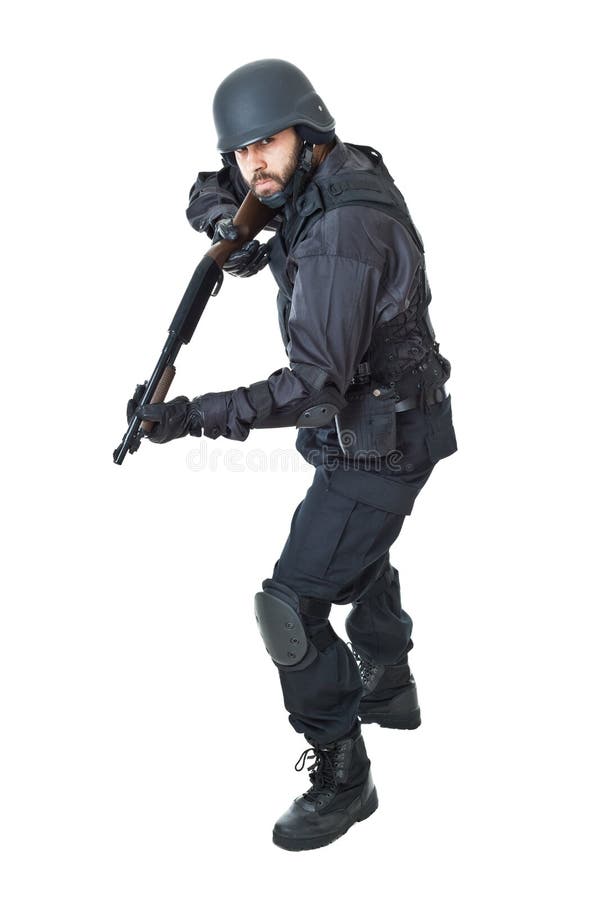 SWAT Agent Descending from a Helicopter Stock Image - Image of super ...