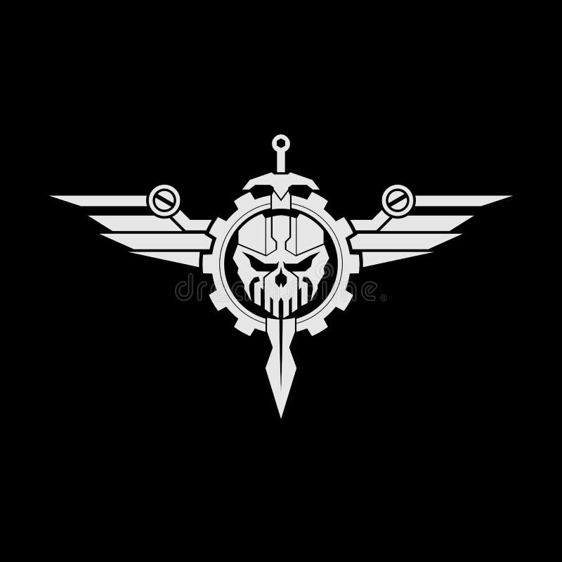 Tactical Skull Sword Wings Logo Design Stock Vector - Illustration of ...