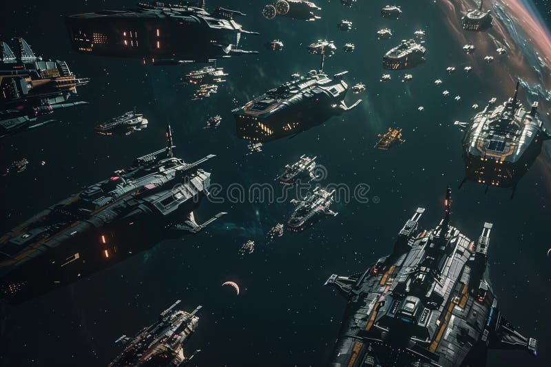 A Tactical View of a Space Fleet in Formation Preparing for ...