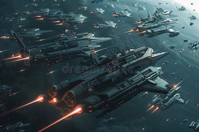 A Tactical View of a Space Fleet in Formation Preparing for ...