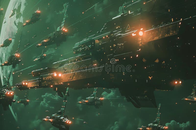 A Tactical View of a Space Fleet in Formation Preparing for Interplanetary Warfare Scifi Video ...