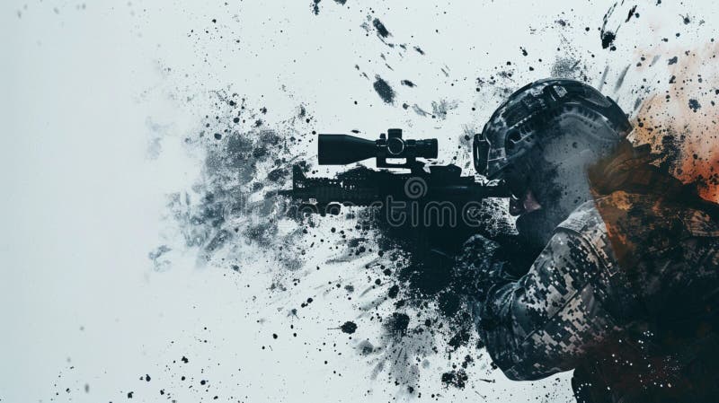 Tactical Vision: Sniper Soldier Looks through the Scope, Next To an ...