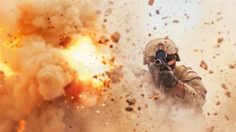 Tactical Vision: Sniper Soldier Looks through the Scope, Next To an ...