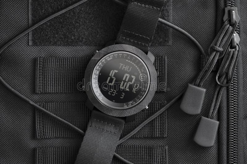 Tactical watch on backpack stock photo. Image of numeric - 273134766